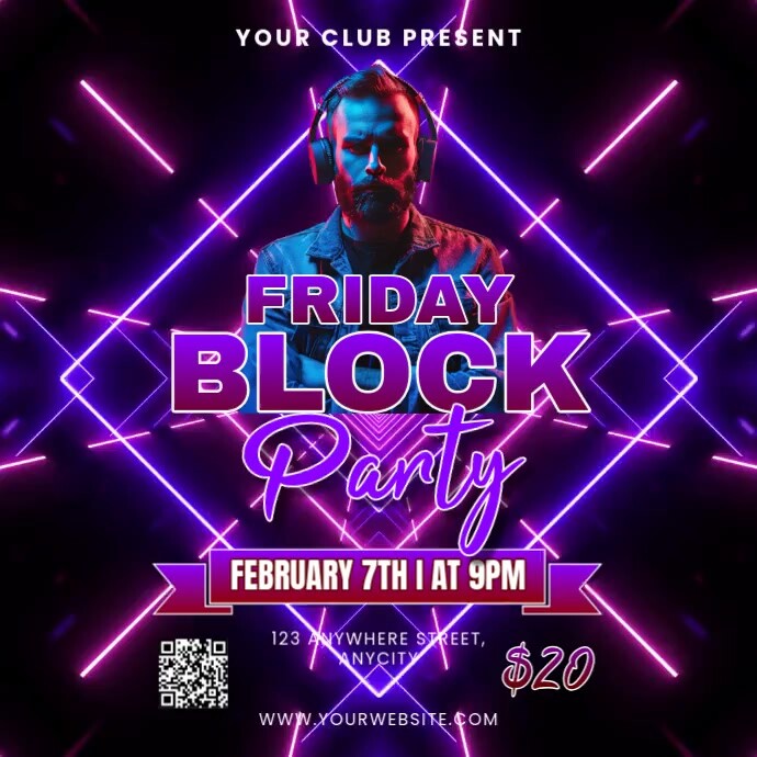 Neon Friday Block Party Pos Instagram Template | PosterMyWall