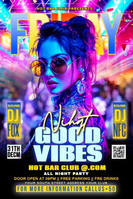 Copy of Neon Friday Good Vibes Night Party Flyer Poster | PosterMyWall