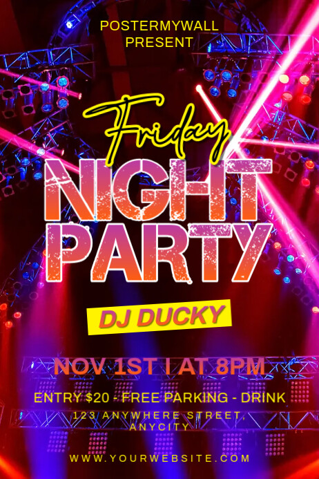 Plantilla de Neon Friday Night Party Poster | PosterMyWall