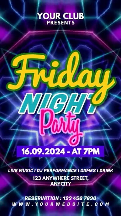 Copy of Neon Friday Night Party Reel Instagram | PosterMyWall