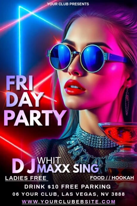 Neon Friday Party Poster Template | PosterMyWall