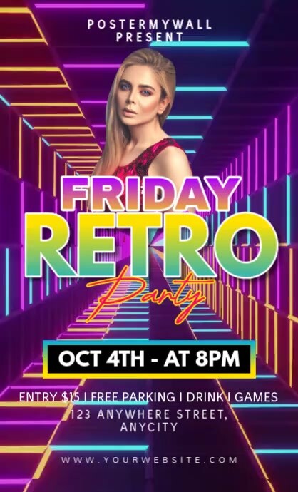 Plantilla de Neon Friday Retro Party Legal As | PosterMyWall