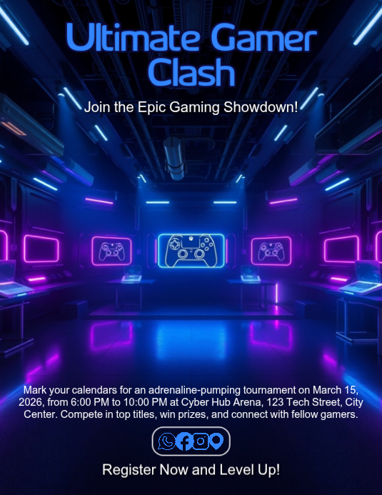 Neon Gaming Battle Arena Flyer Template | PosterMyWall