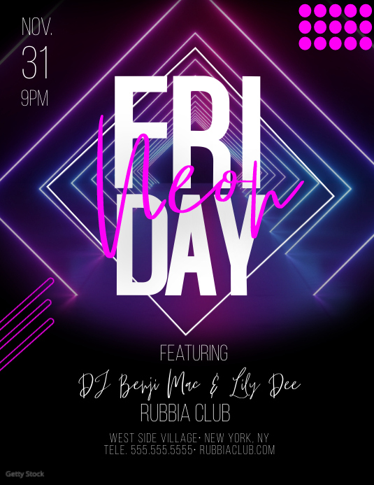 Neon Geometric Friday Night Club Bar Flyer Template | PosterMyWall