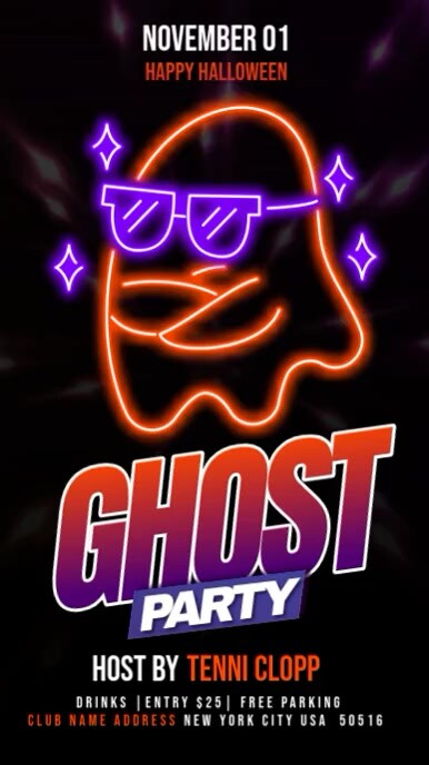 Neon Ghost Party Template | PosterMyWall