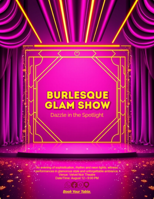 Neon Glam Burlesque Cabaret Flyer Template | PosterMyWall