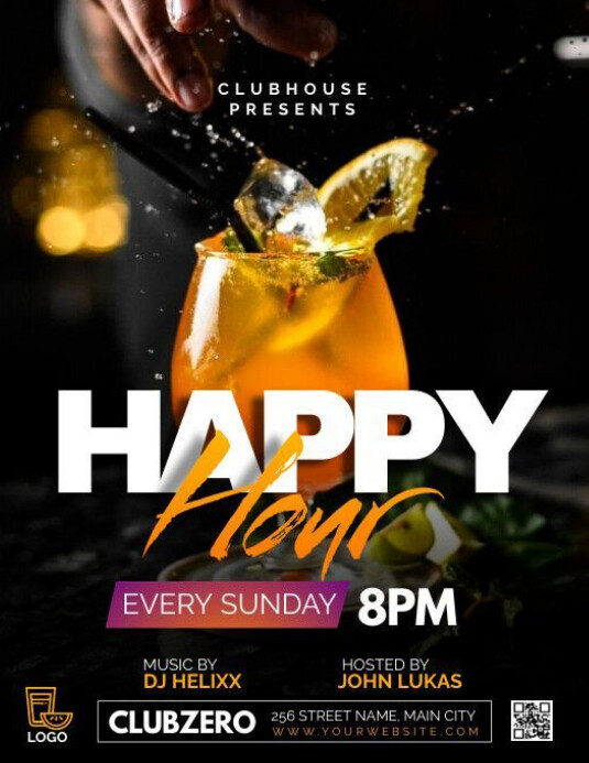 Neon Happy Hour Cocktail Flyer (us Letter) Template | PosterMyWall