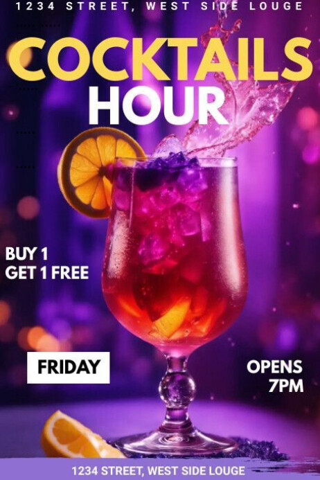 Neon Happy Hour Cocktail Poster Template | PosterMyWall