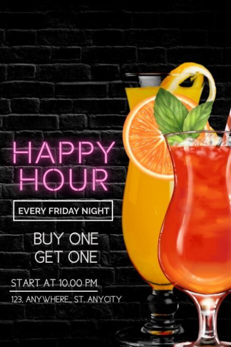 Copy of Neon Happy Hour Cocktail Poster | PosterMyWall