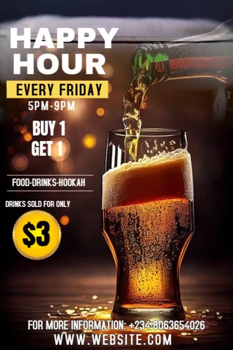 Neon Happy Hour Poster Template | PosterMyWall
