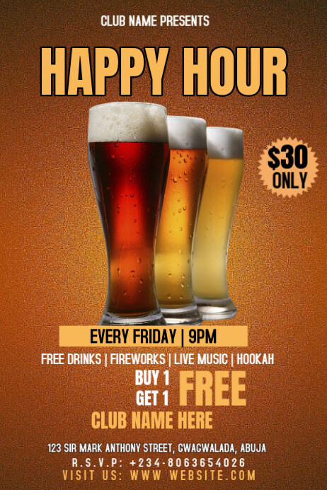 Neon Happy Hour Poster Template | PosterMyWall