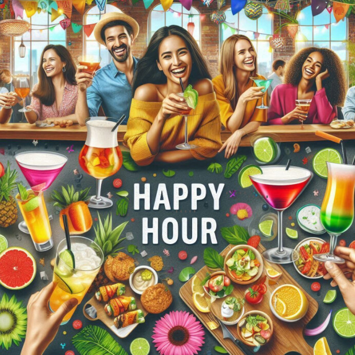 Neon Happy Hour Template Instagram Post | PosterMyWall
