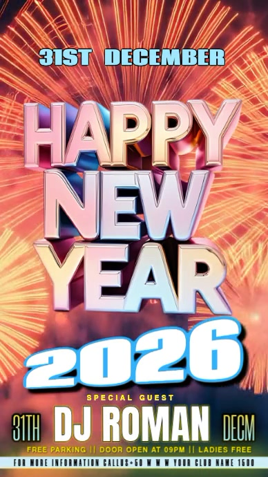 Neon Happy New Year 2026 Wish Party Flyer Instagram Reel Template ...
