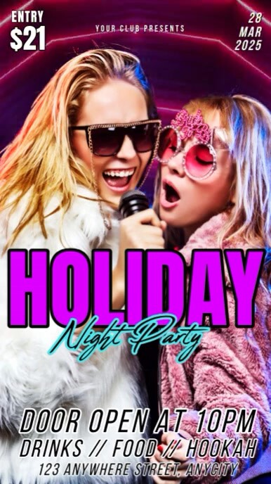 Neon Holiday Night Party Instagram Reel Template | PosterMyWall