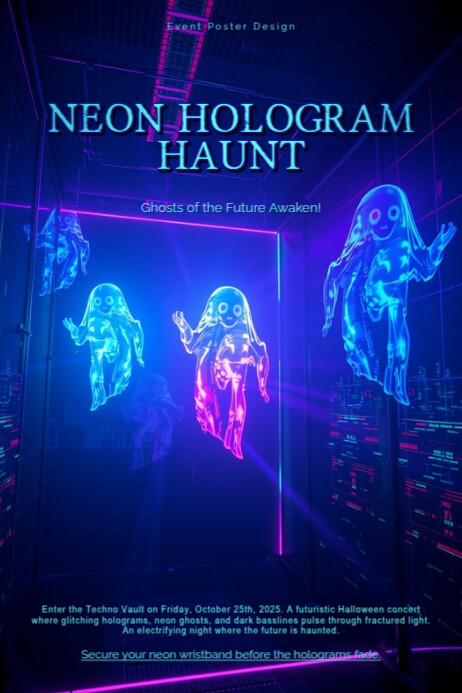 Neon Hologram Haunt Halloween concert poster template | PosterMyWall