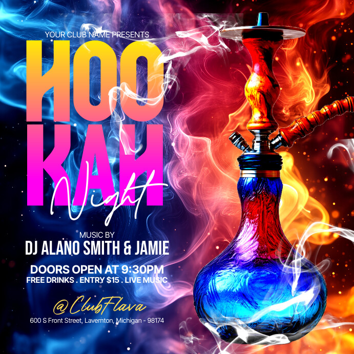 Neon Hookah Instagram Post Template | PosterMyWall