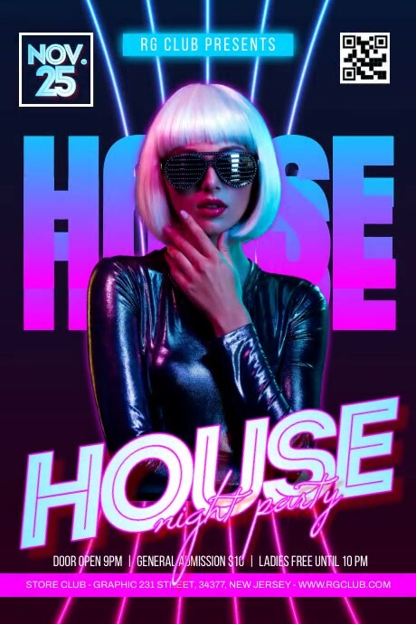 Neon House Night Party Template | PosterMyWall