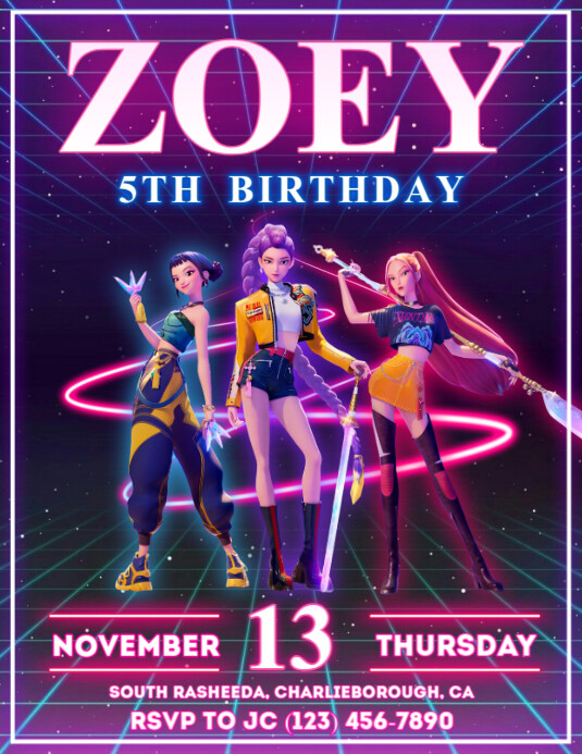 Neon Huntrix Kpop Demon Hunters Birthday Invitation Template | PosterMyWall