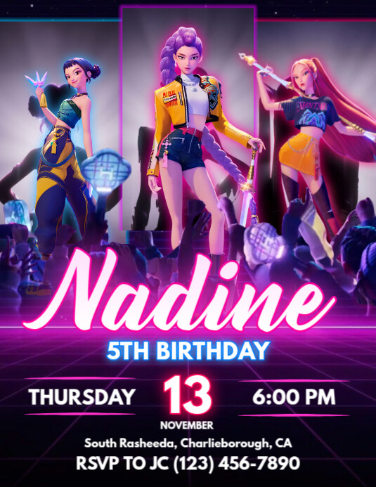 Neon Huntrix Kpop Demon Hunters Birthday Invitation Template | PosterMyWall