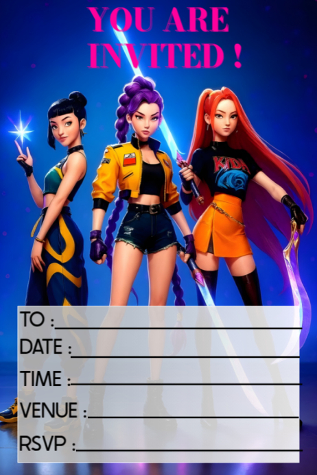 Neon K Pop Demon Hunters Birthday Invitation Poster Template | PosterMyWall