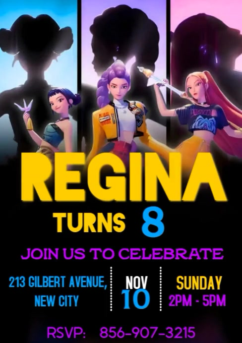Modèle Neon K Pop Demon Hunters Birthday Party Invitation Flyer A4 ...