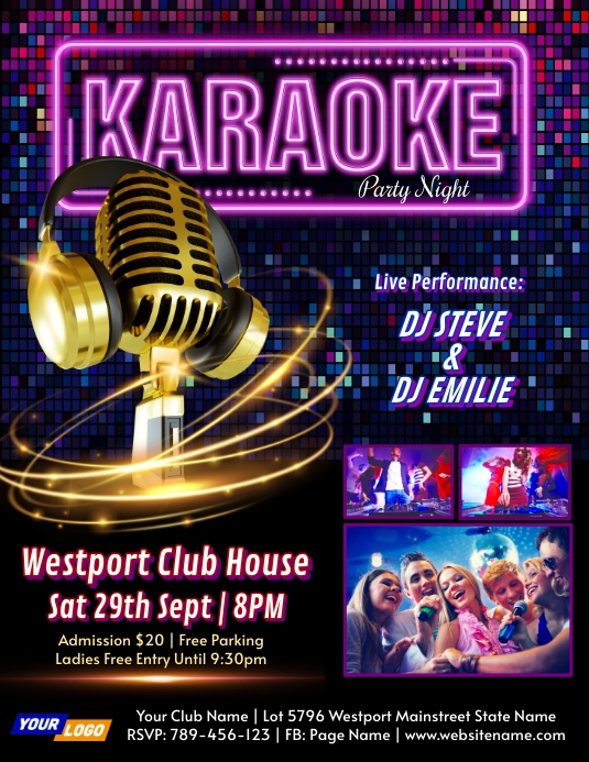 Neon Karaoke Night Party Ad Flyer Template | PosterMyWall