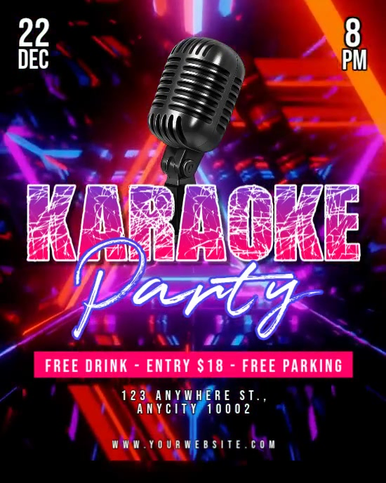 Neon Karaoke Party Instagram Portrait Template | PosterMyWall