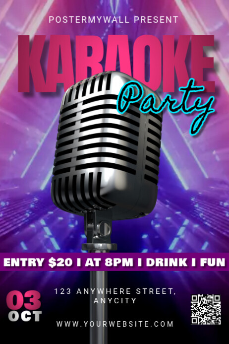 Neon Karaoke Party Poster Template | PosterMyWall
