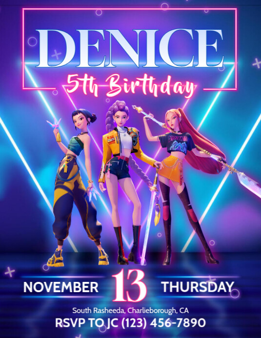 Neon Kpop Demon Hunters Birthday Invitation Template | PosterMyWall