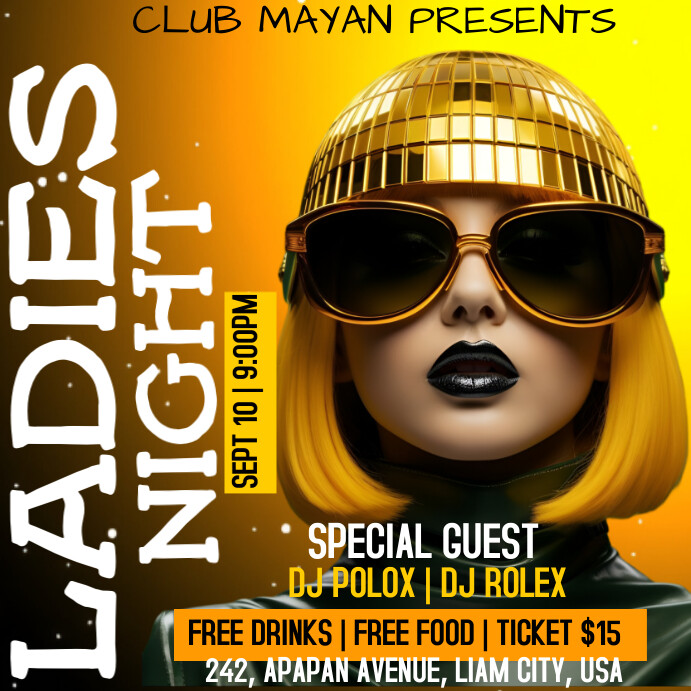 Neon Ladies Night Party Flyer Instagram Post Templat | PosterMyWall