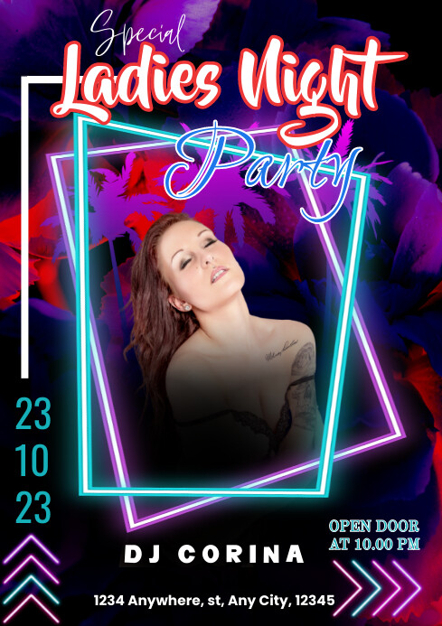 Neon ladies night party template | PosterMyWall