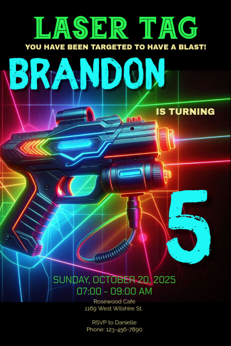 Neon Laser Tag Party Invitation 4' × 6' Template | PosterMyWall