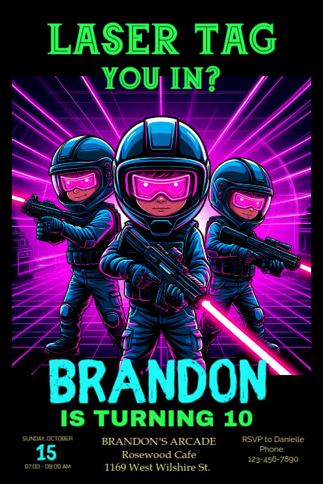 Copy of Neon Laser Tag Party Invitation 4' × 6 | PosterMyWall