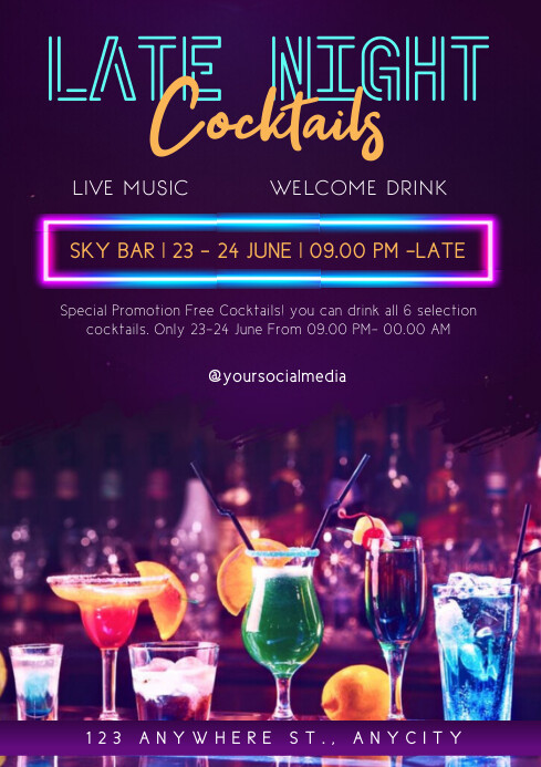 Copy of Neon Late Night Cocktails Event A4 | PosterMyWall
