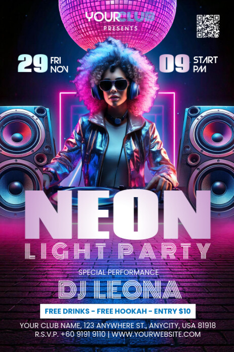 Neon Light Party Event Poster Flyer Template | PosterMyWall