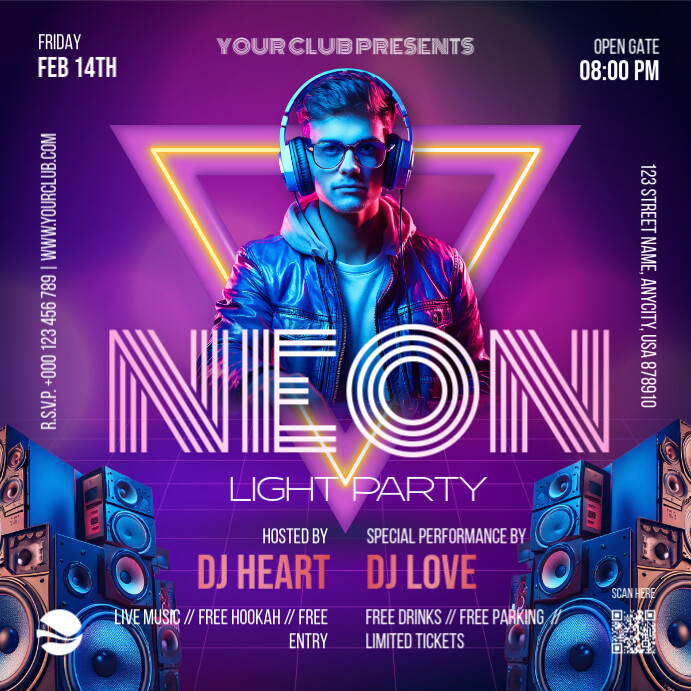 Neon Light Party Event Poster Flyer Template | PosterMyWall