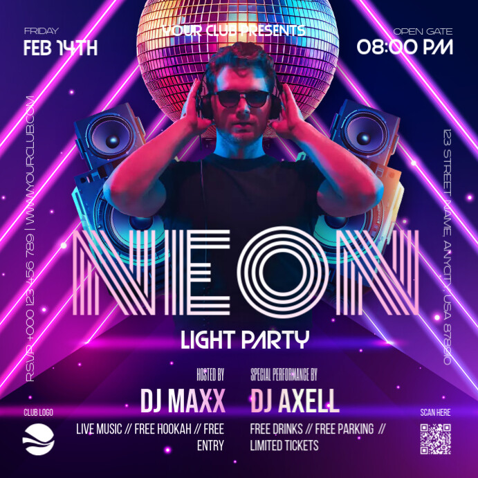 Neon Light Party Poster Flyer Template | PosterMyWall