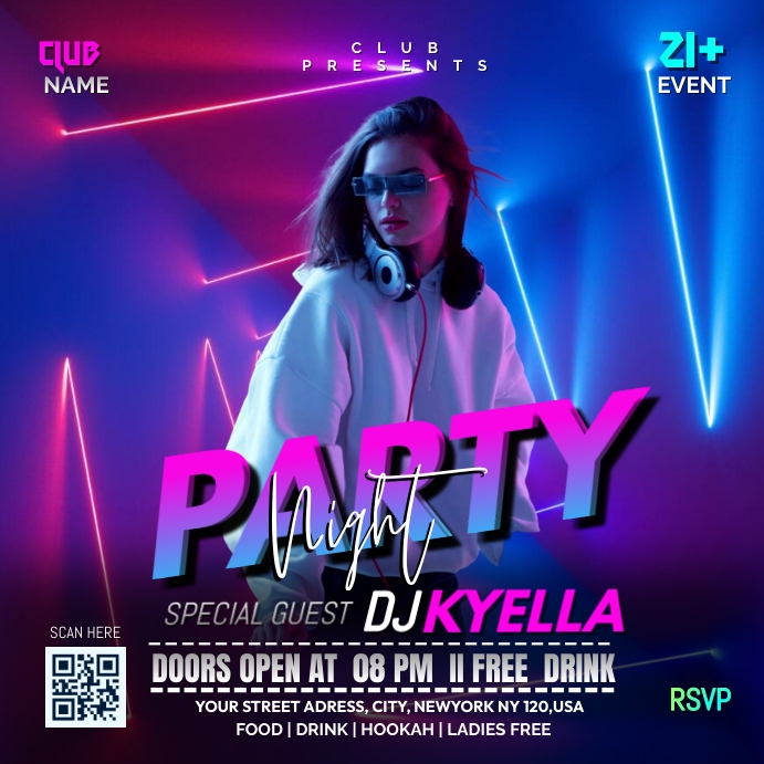 Neon Lights Party Template | PosterMyWall