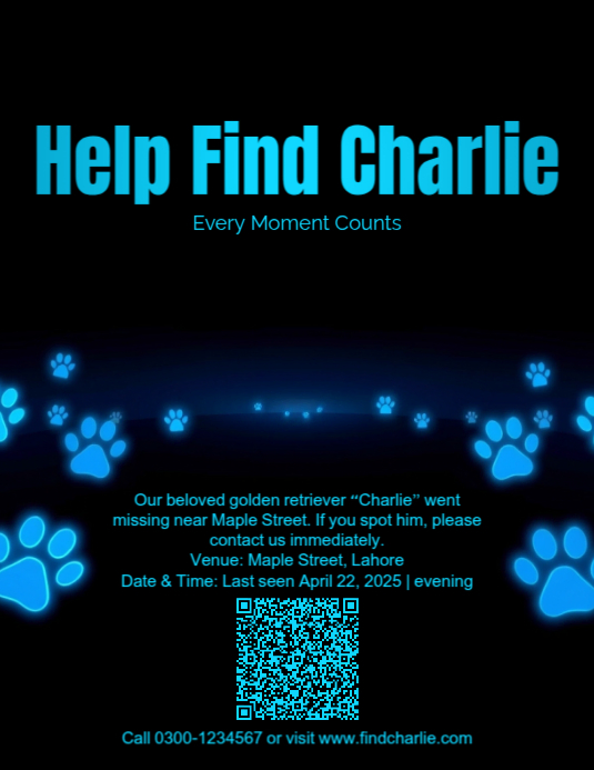 Neon Lost Pet Flyer Template | Missing Dog Notification Design ...