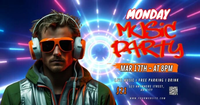Neon Monday Music Party Gambar Bersama Facebook Template | PosterMyWall
