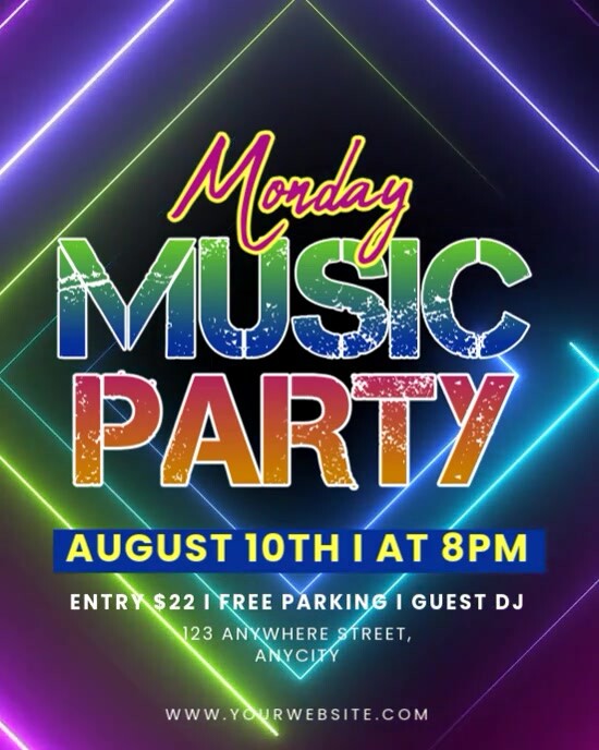 Neon Monday Music Party Instagram Portrait Template | PosterMyWall