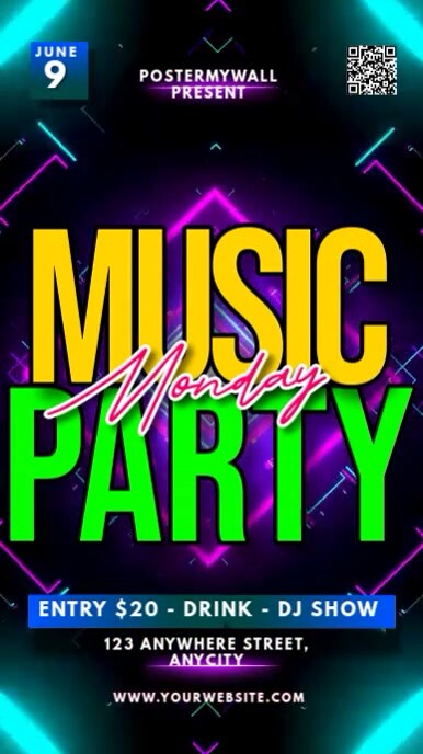 Neon Monday Music Party Reel Instagram Template | PosterMyWall