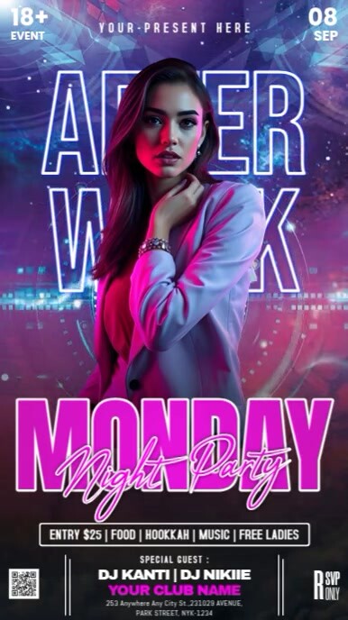 Neon Monday Night Club Party Instagram Reel Template | PosterMyWall