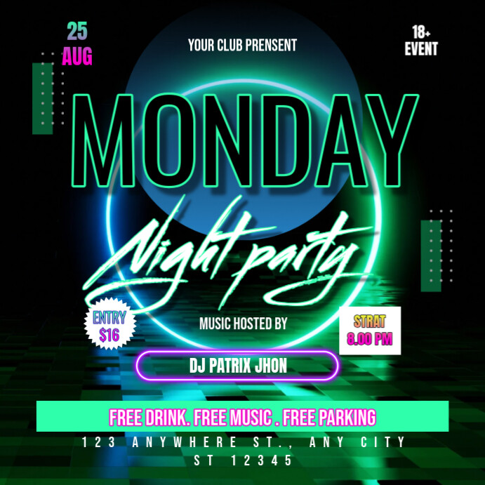 Neon monday night party Template | PosterMyWall