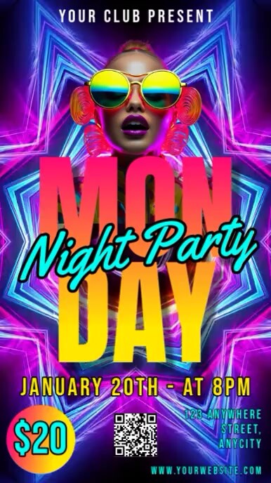 Neon Monday Night Party Reel Instagram Template | PosterMyWall