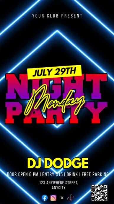 Plantilla de Neon Monday Night Party Reel Instagram | PosterMyWall