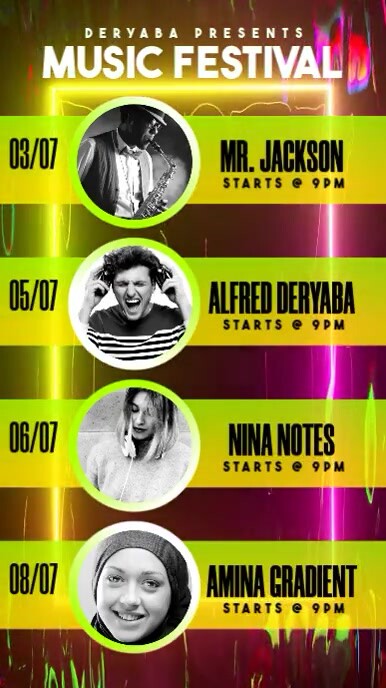 Neon Music Festival Fest Band Event Story Schedule Template | PosterMyWall