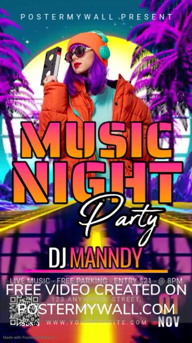Neon Music Night Party Reel Instagram Template | PosterMyWall