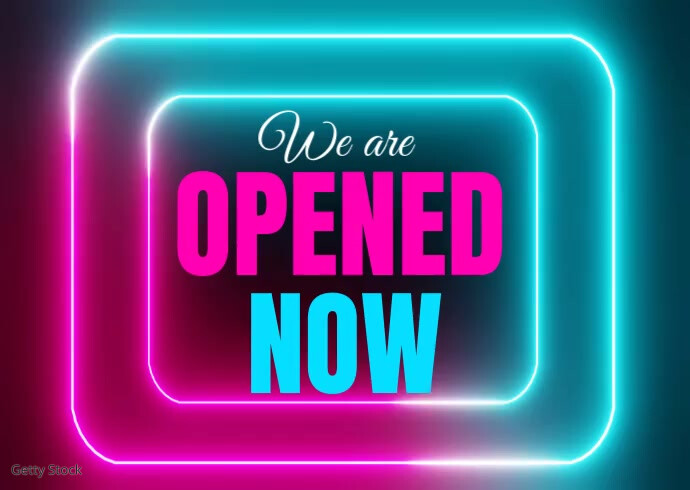 Neon Neon We Are Open Now Postcard Template | PosterMyWall