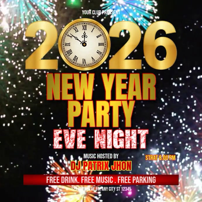 Neon New Year New Year Party Eve Night 2026 Pos Instagram Template ...